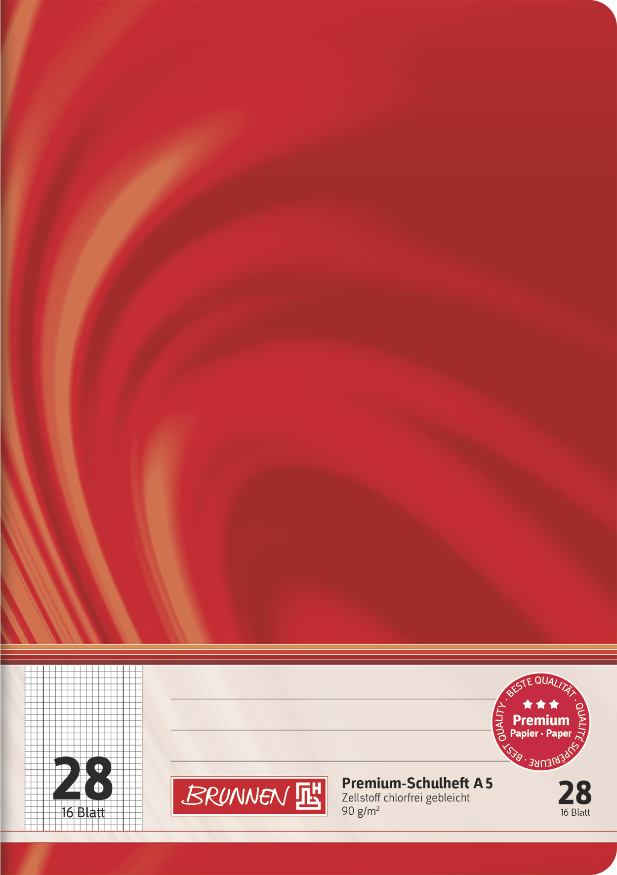 Schulheft, A5, 5mm kariert mit Randlinie,Lineatur 28, 16 Blat